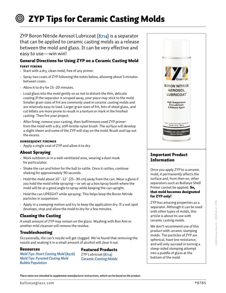 Bullseye Glass | Product Use Article | ZYP Tips for Ceramic Casting Molds