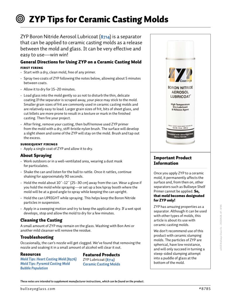 Bullseye Glass | Product Use Article | ZYP Tips for Ceramic Casting Molds